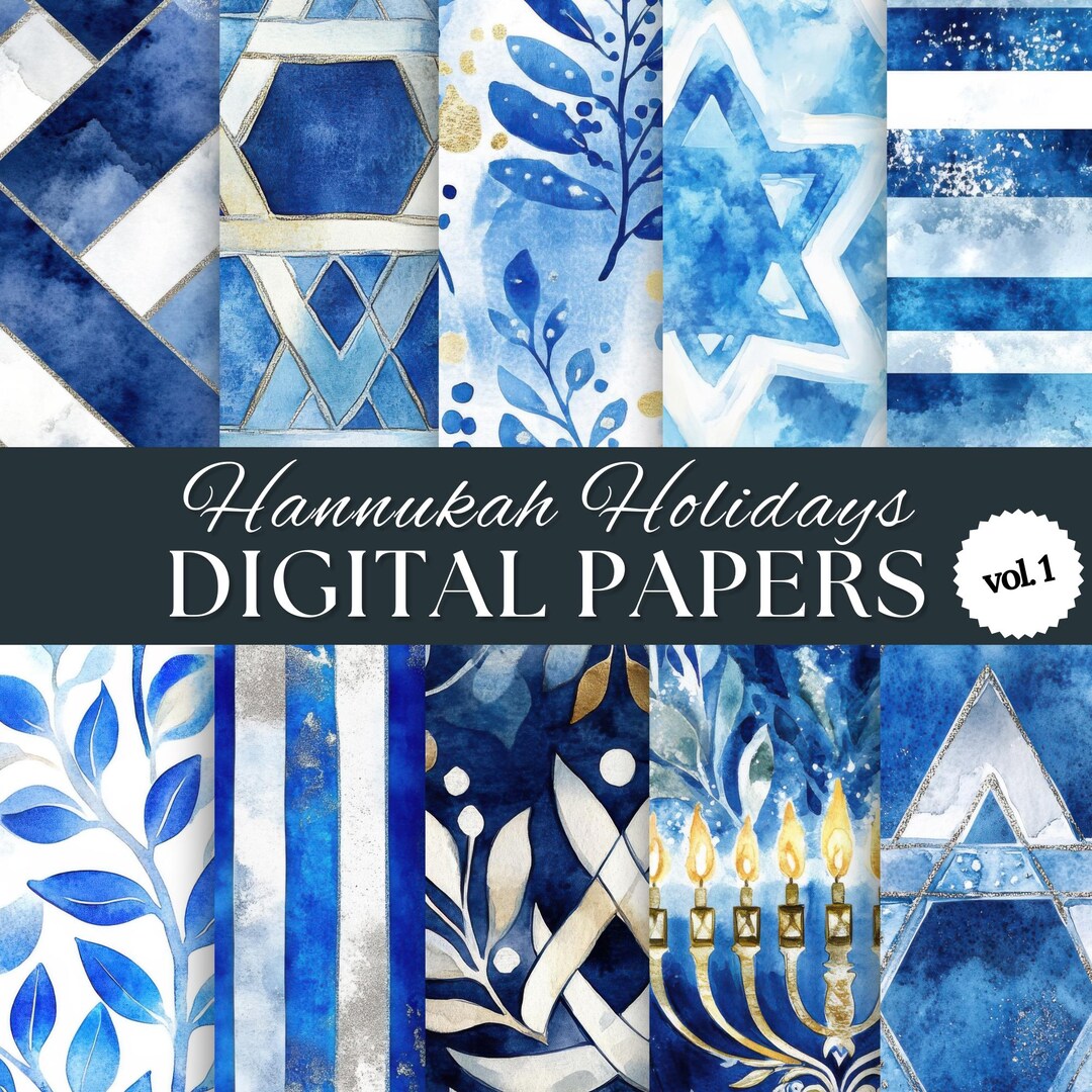 Hanukkah Holidays Digital Paper Kit, 10 Abstract Judaica Junk Journal ...