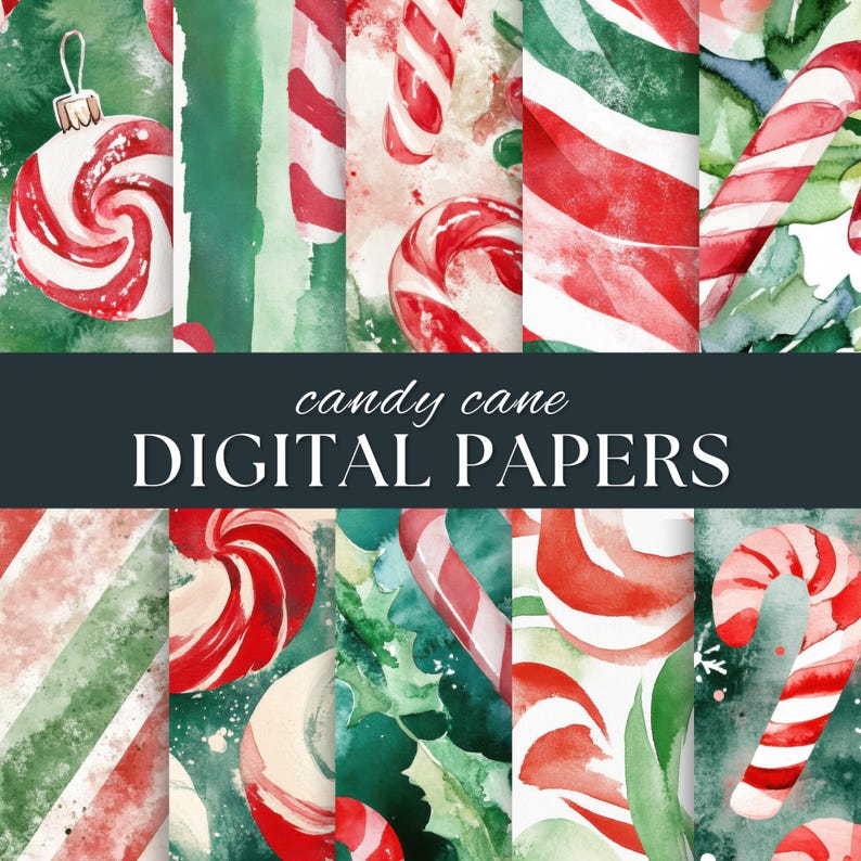 Candy Canes Digital Paper Junk Journal Kit, 10 Abstract Winter Collage ...