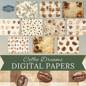 Coffee Themed Digital Papers, 10 Coffee Dreams Junk Journal Pages ...
