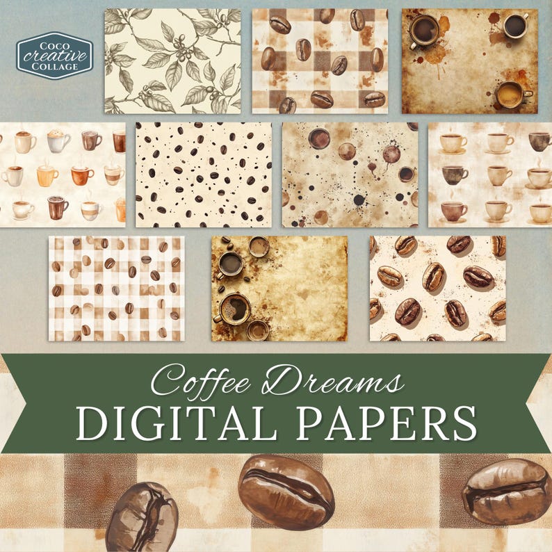 Coffee Themed Digital Papers, 10 Coffee Dreams Junk Journal Pages ...