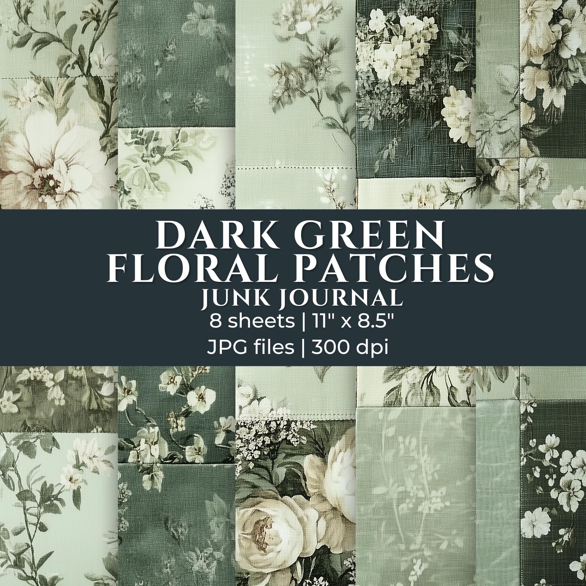 Dark Green Patchwork Junk Journal Vintage Floral Patches Paper Craft ...