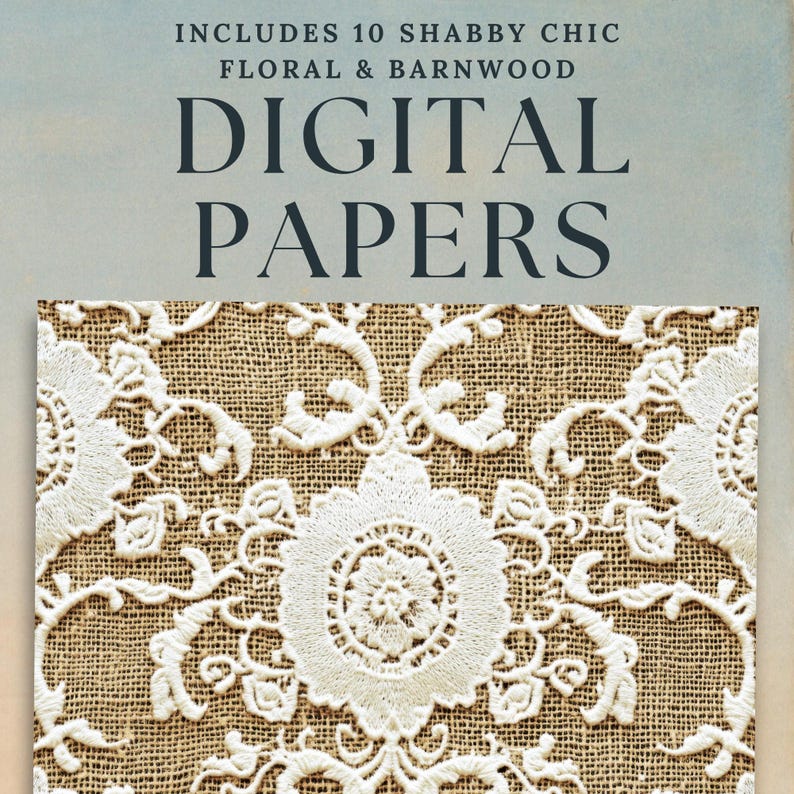 Burlap & Lace Digital Paper Kit, 10 Rustic Jute Wedding Junk Journal ...