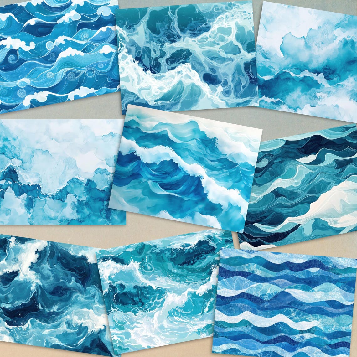 Abstract Waves Digital Papers, 10 Ocean Scrapbook Patterns for Junk ...