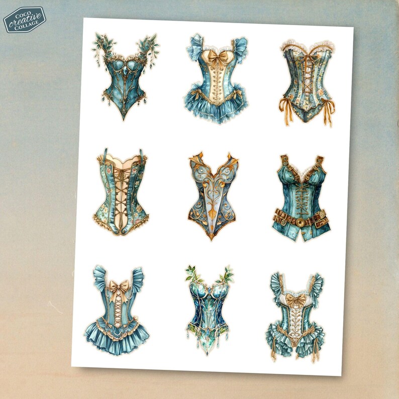 Corsets Fussy Cuts Digital Printable Ephemera for Junk Journals, Teal ...