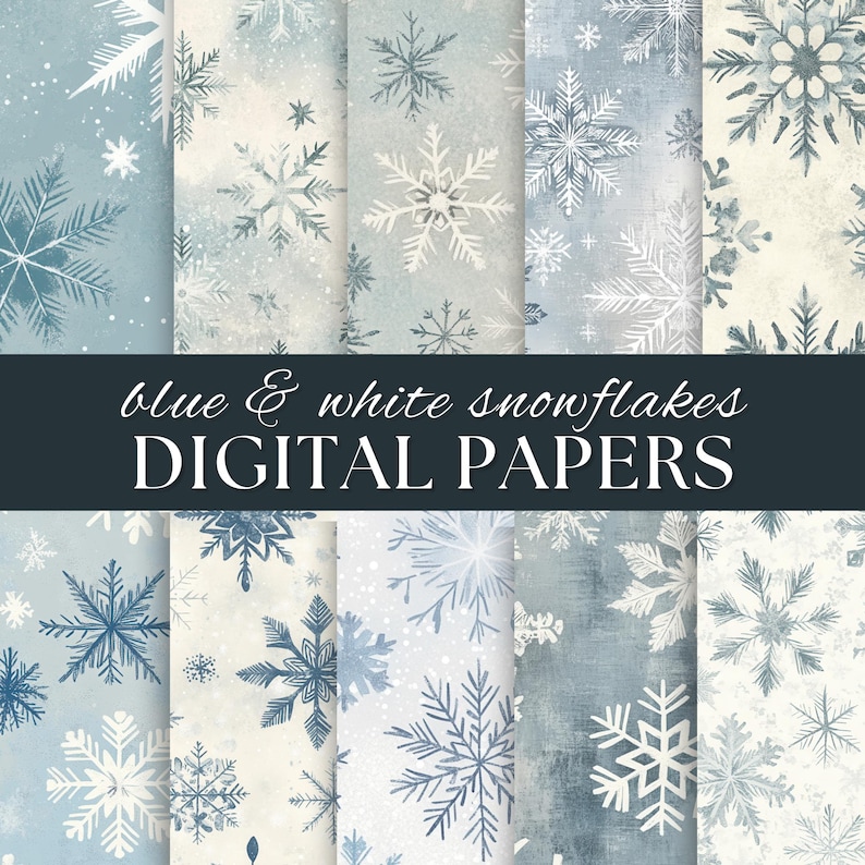Blue & White Snowflake Digital Paper Kit, 10 Winter Season Junk Journal ...