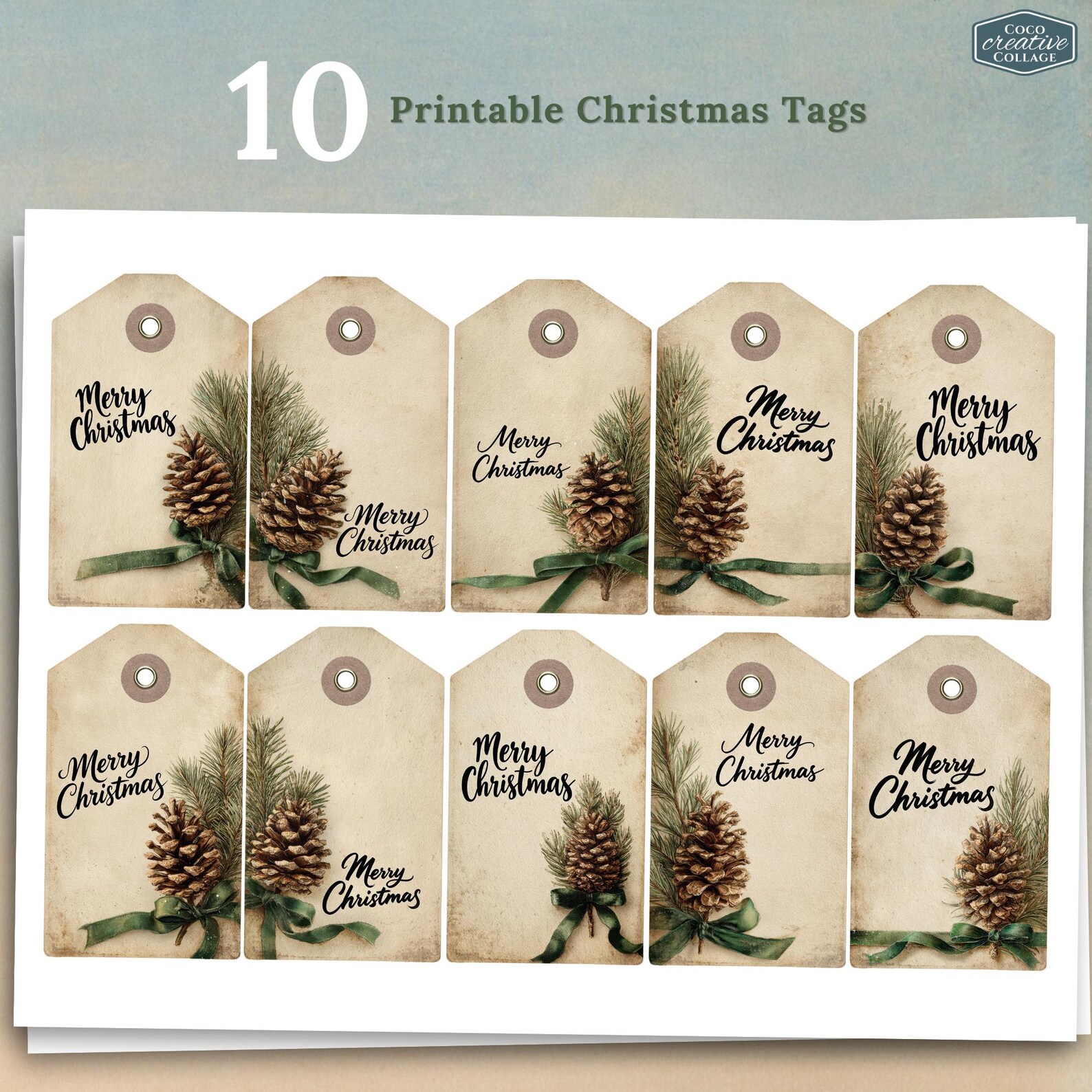 Christmas Pinecone Gift Tags | Vintage Watercolor Holiday | Printable ...