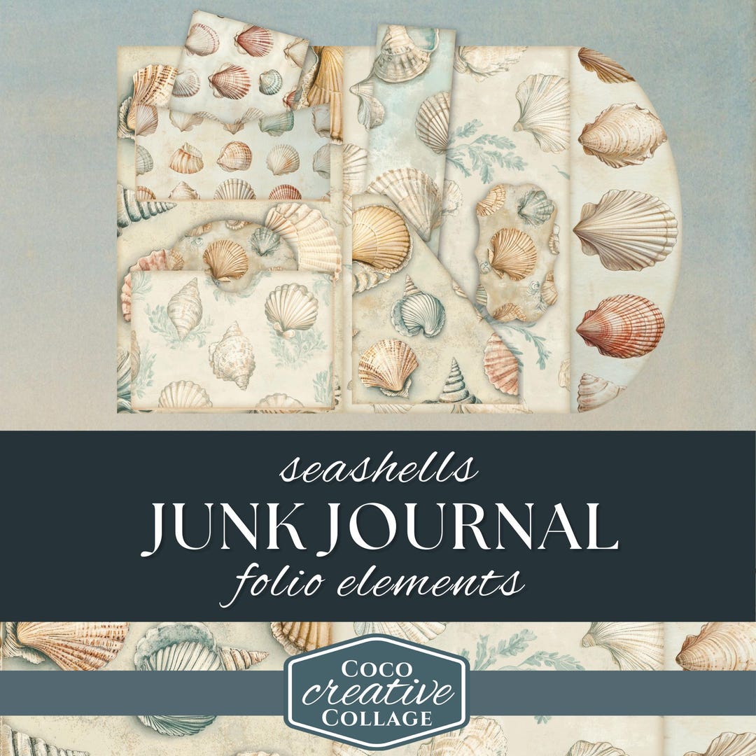Seashell Folio Kit: Coastal Beach Printable Ephemera, Cards & Pockets ...
