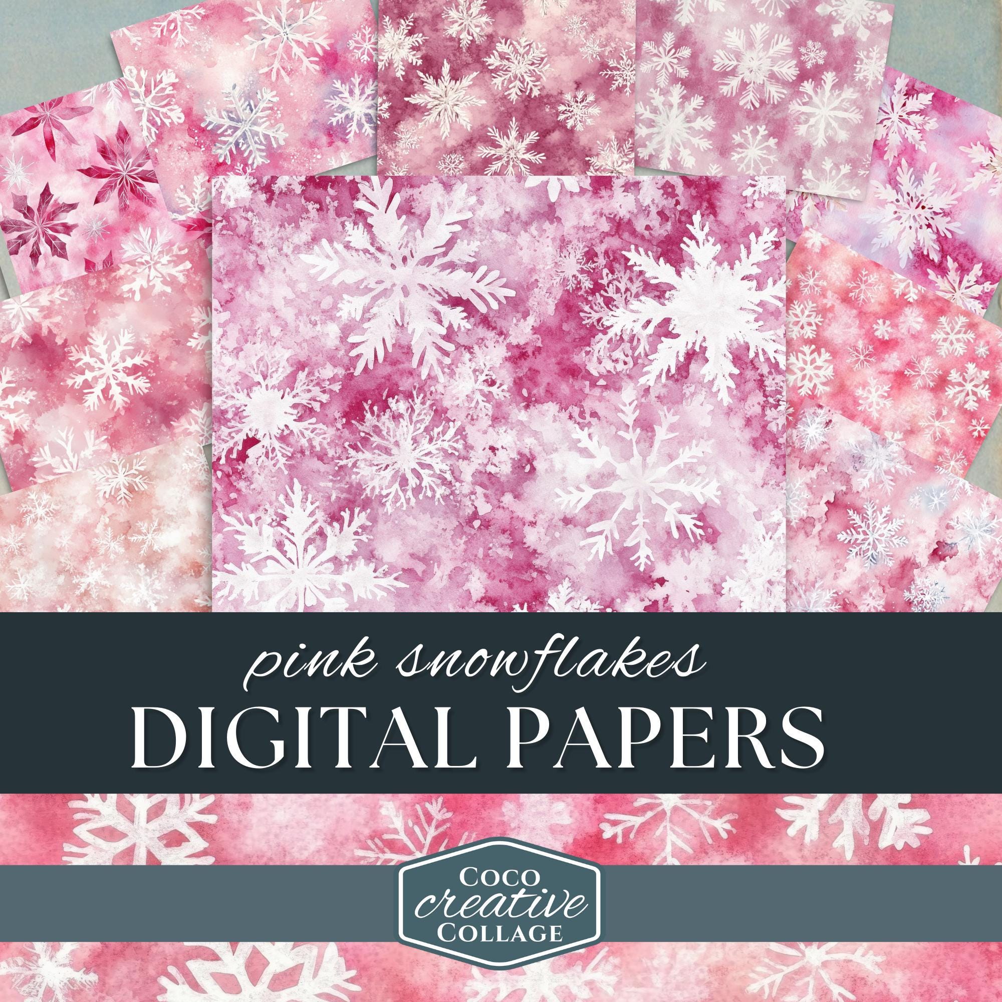 Pink Snowflake Digital Paper Junk Journal Kit, 10 Winter Collage Pages ...