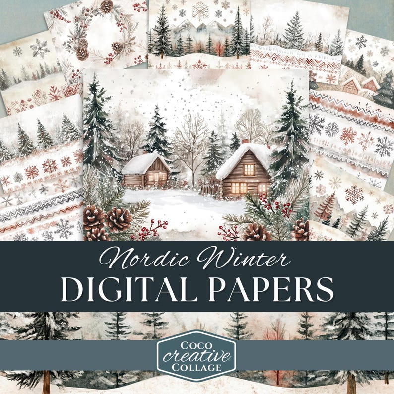 Rustic Scandinavian Winter Digital Junk Journal Kit - Hygge Christmas ...