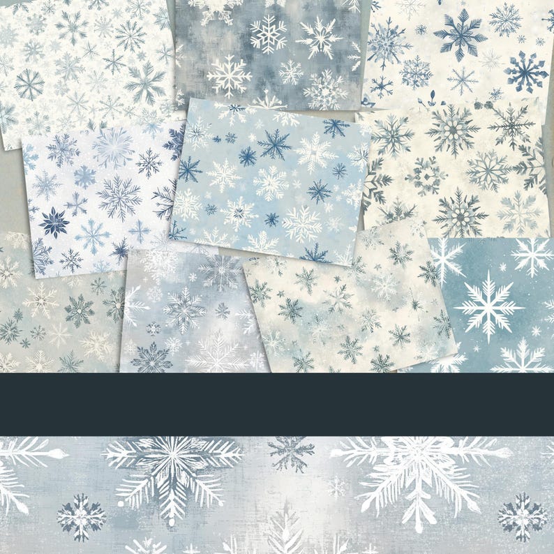 Blue & White Snowflake Digital Paper Kit, 10 Winter Season Junk Journal ...