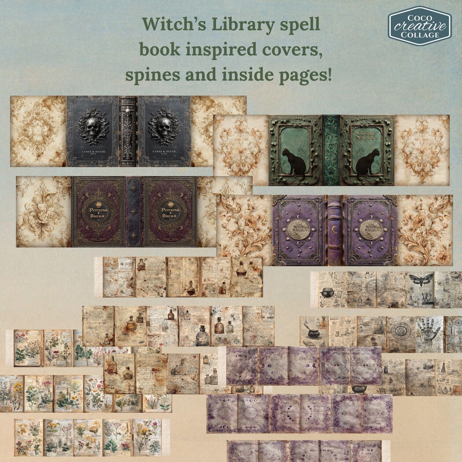 Printable Dollhouse Mini Book, Witch Library Junk Journal Miniature ...
