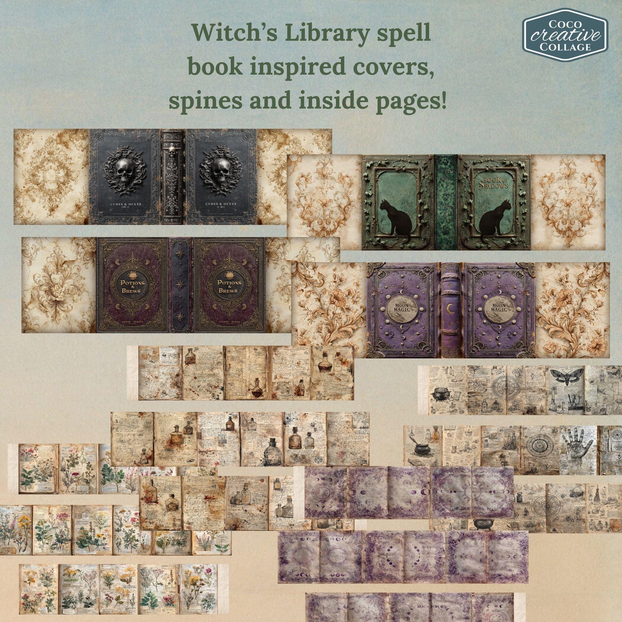 Printable Dollhouse Mini Book, Witch Library Junk Journal Miniature ...