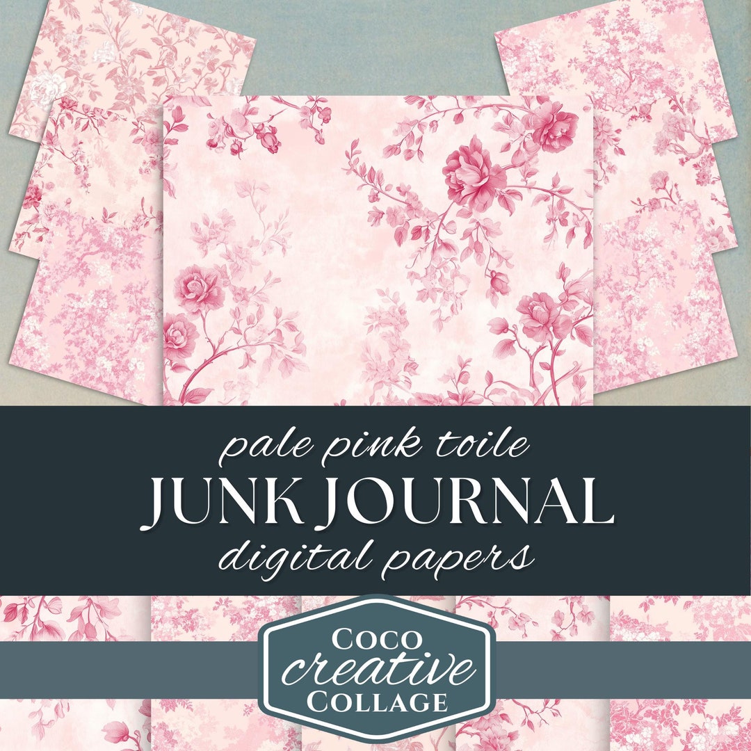 Pale Pink Toile Digital Papers, Pink & White, Vintage Florals, 8 Junk ...