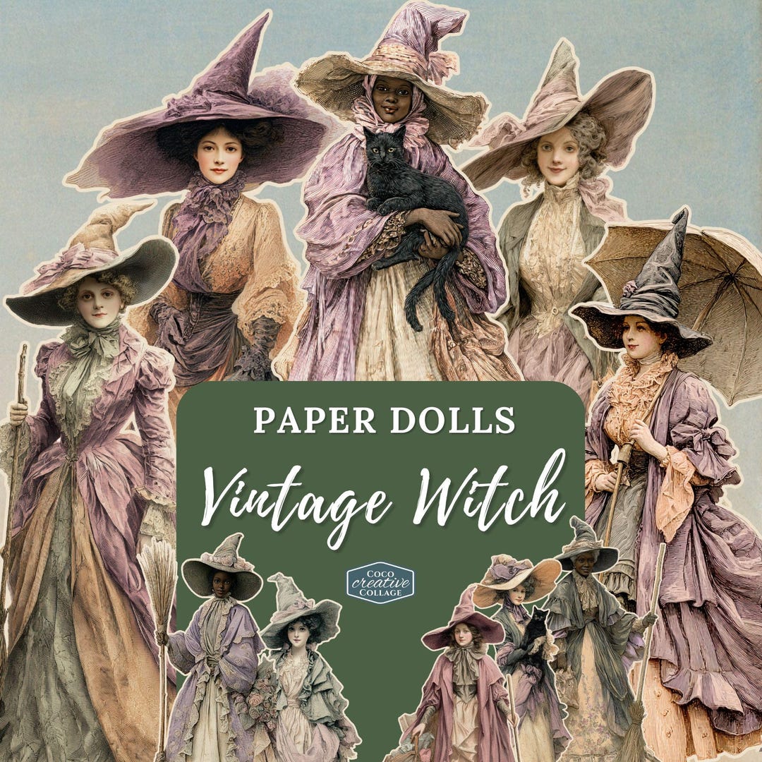 Vintage Witch Paper Dolls Printable Junk Journal Ephemera, Old ...
