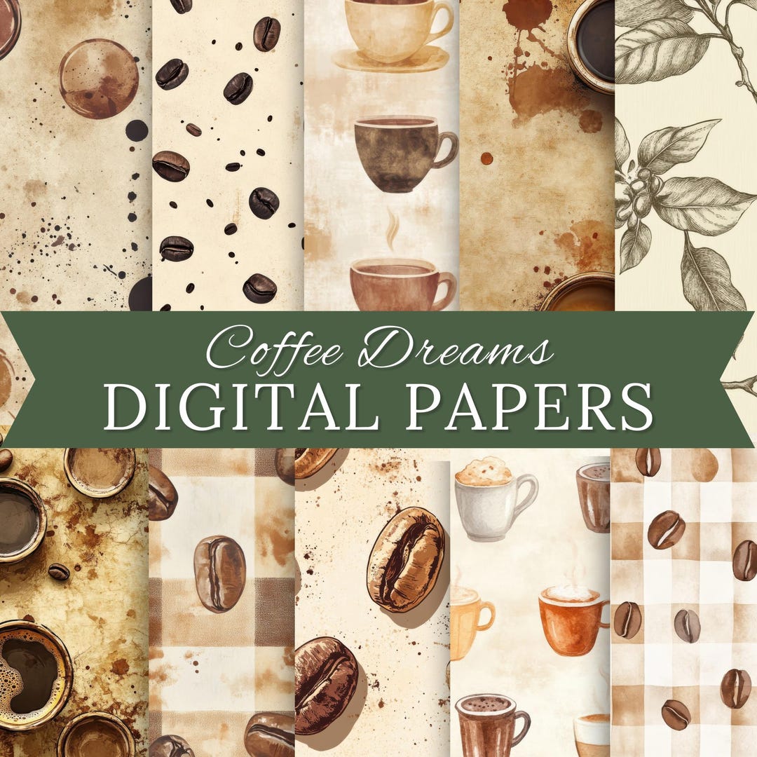 Coffee Themed Digital Papers, 10 Coffee Dreams Junk Journal Pages ...
