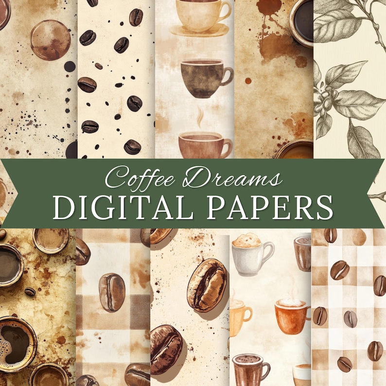 Coffee Themed Digital Papers, 10 Coffee Dreams Junk Journal Pages ...