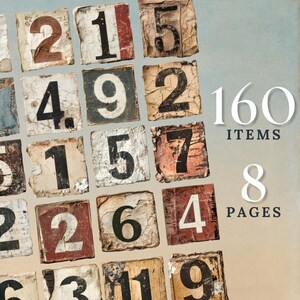 Grunge Numbers Vintage Labels, 160 Printable Ephemera Kit, Junk Journal ...