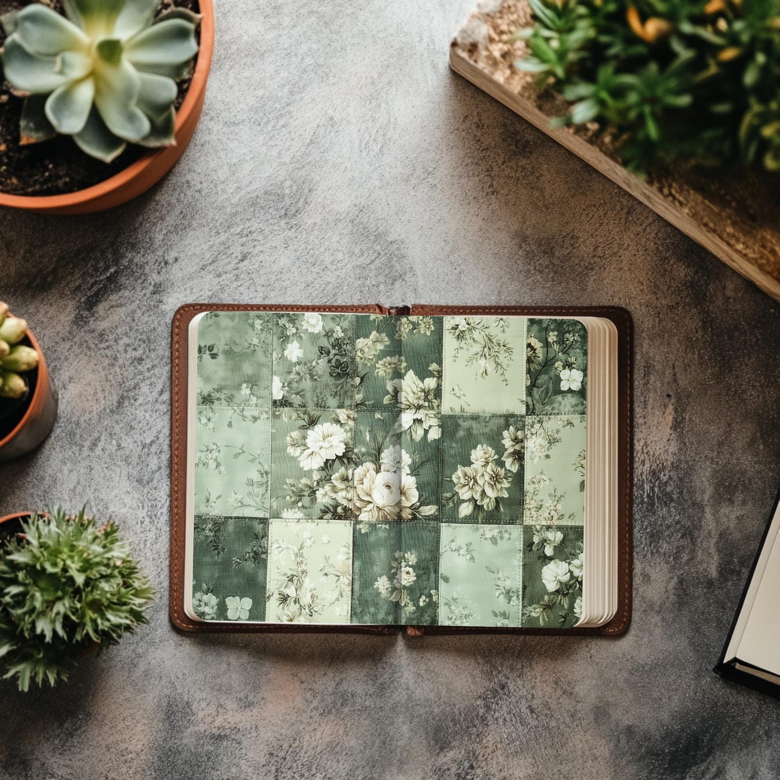 Dark Green Patchwork Junk Journal Vintage Floral Patches Paper Craft ...