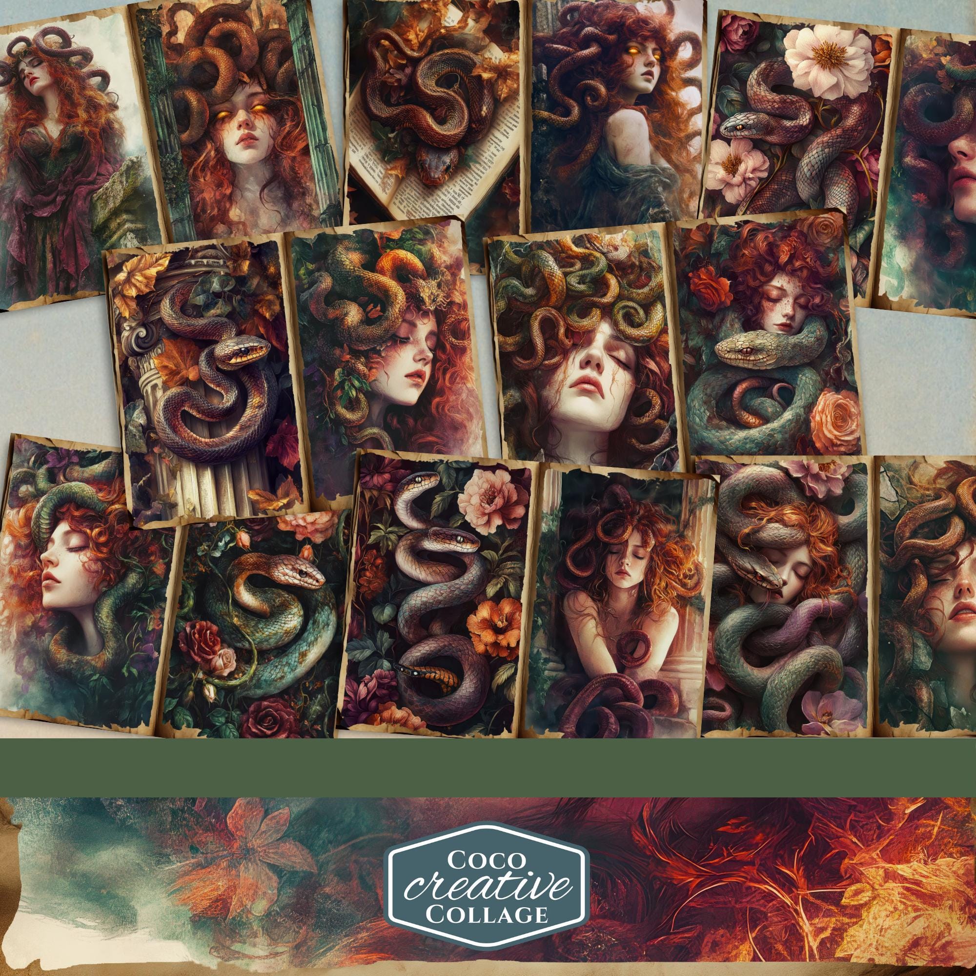 Medusa Junk Journal, Cursed Beauty Snakes Digital Kit, Ancient Greek ...