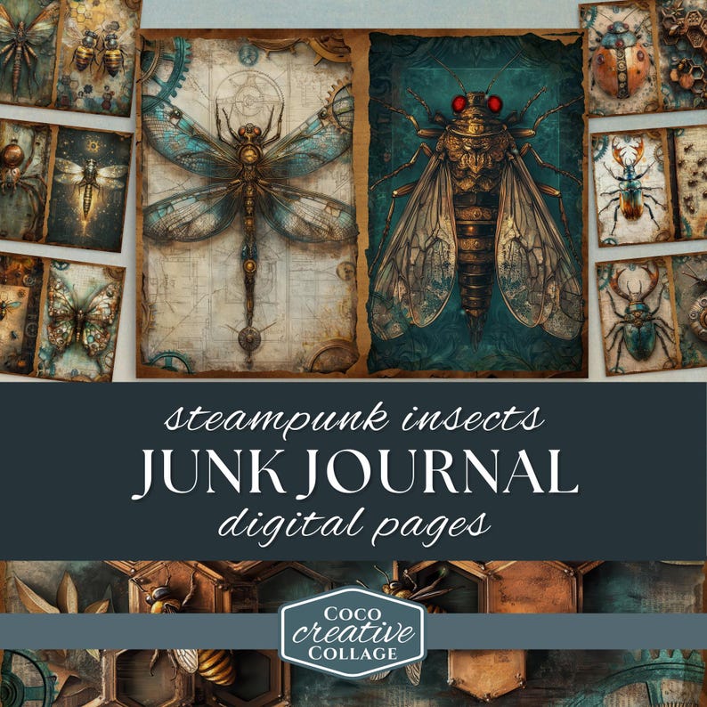Steampunk Insects Junk Journal Pages, Dragonfly Ephemera, Mechanical ...