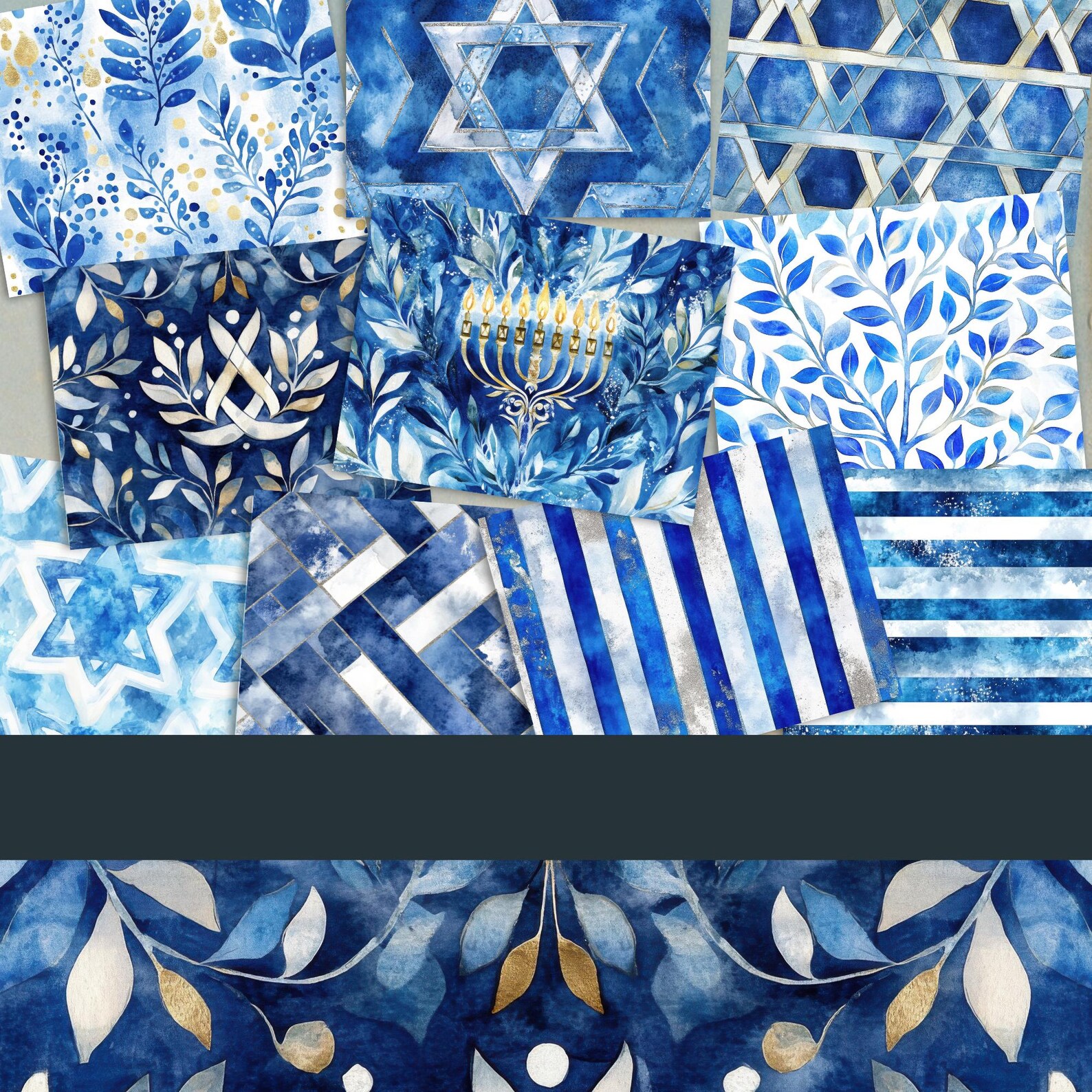 Hanukkah Holidays Digital Paper Kit, 10 Abstract Judaica Junk Journal ...