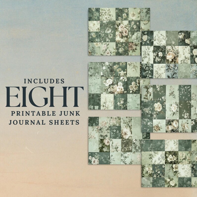 Dark Green Patchwork Junk Journal Vintage Floral Patches Paper Craft ...