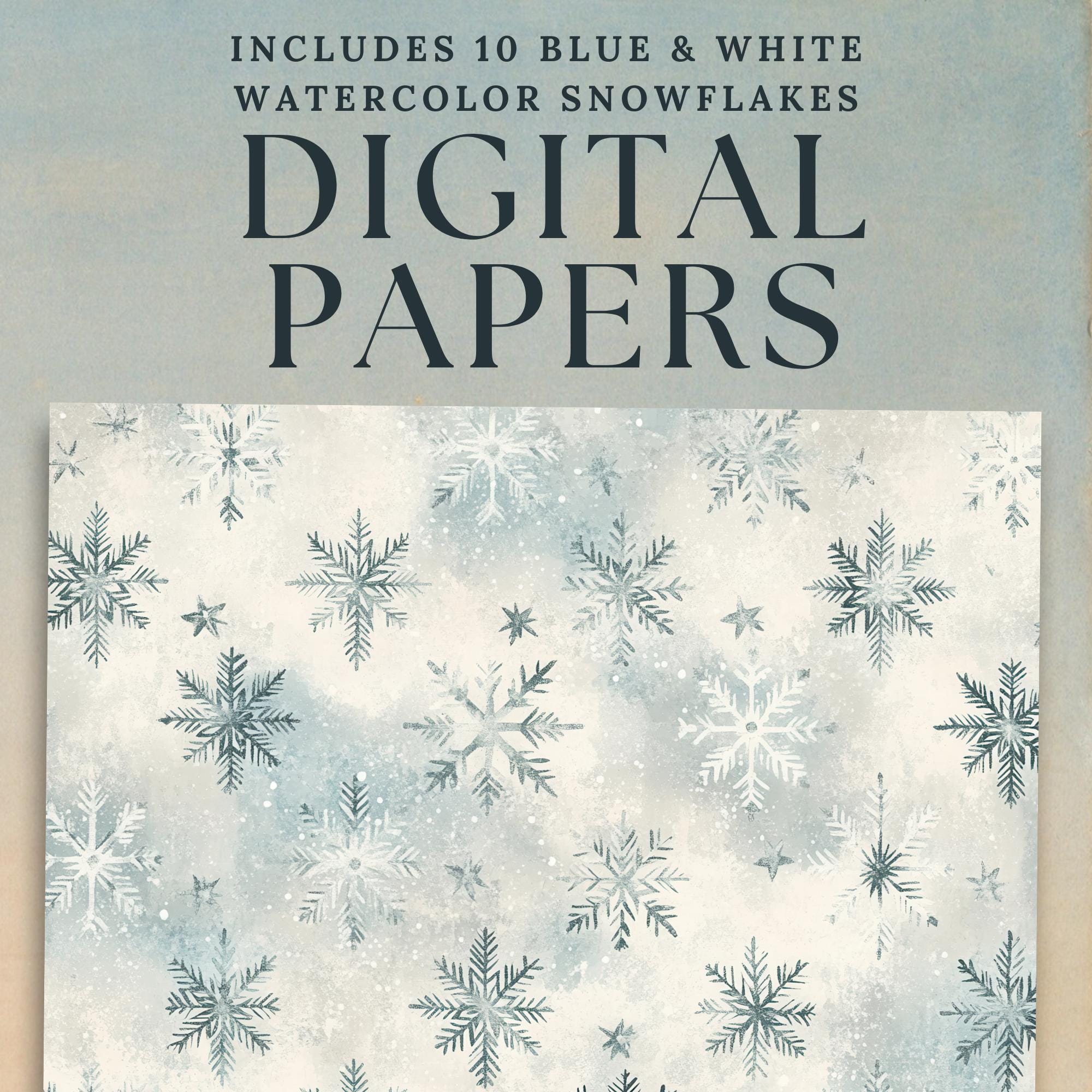Blue & White Snowflake Digital Paper Kit, 10 Winter Season Junk Journal ...