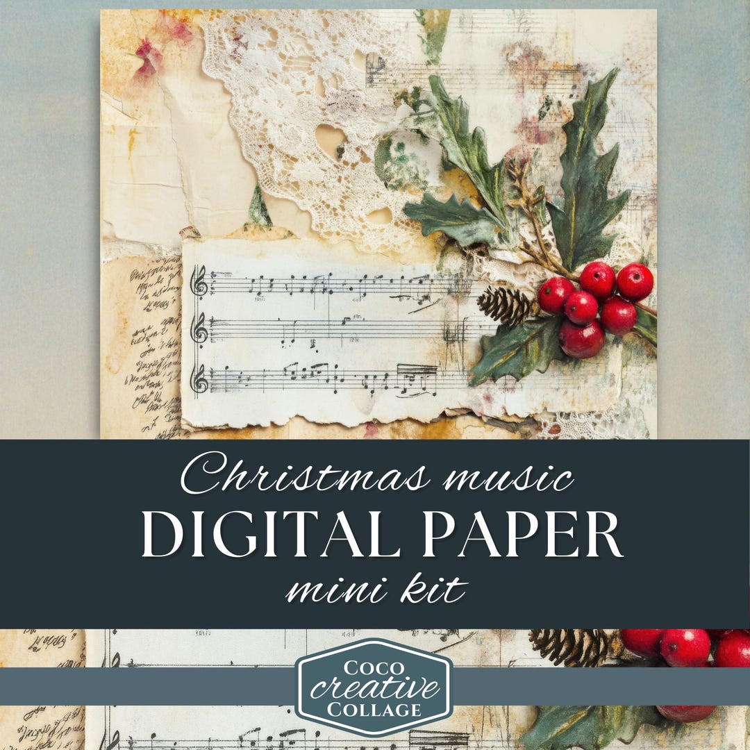 Christmas Sheet Music Digital Paper Mini Pack, 3 Vintage Holiday Carols ...