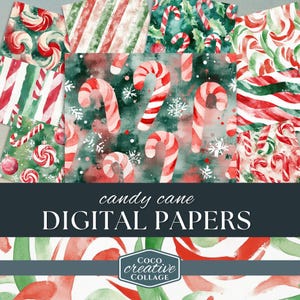 Candy Canes Digital Paper Junk Journal Kit, 10 Abstract Winter Collage ...