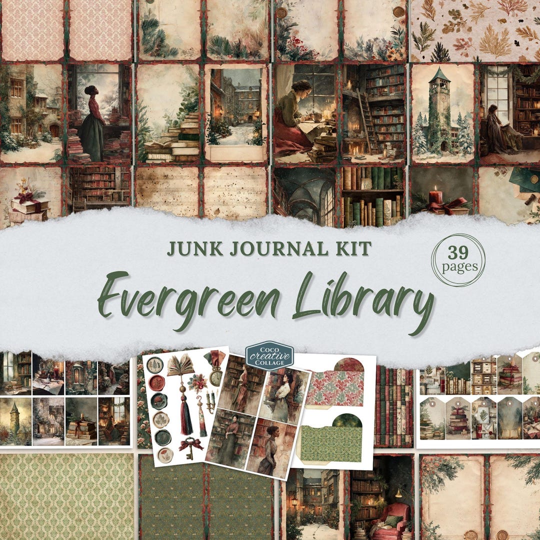 Evergreen Library Junk Journal Kit – Winter Dark Academia Printables ...