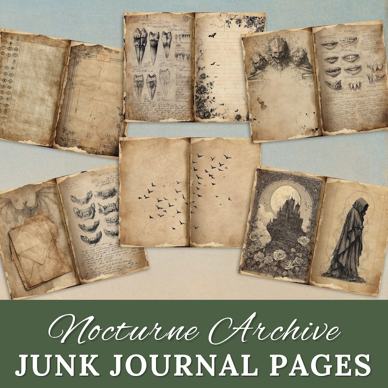 Printable Junk Journal Vampire Papers, Magical Gothic Antique Page ...