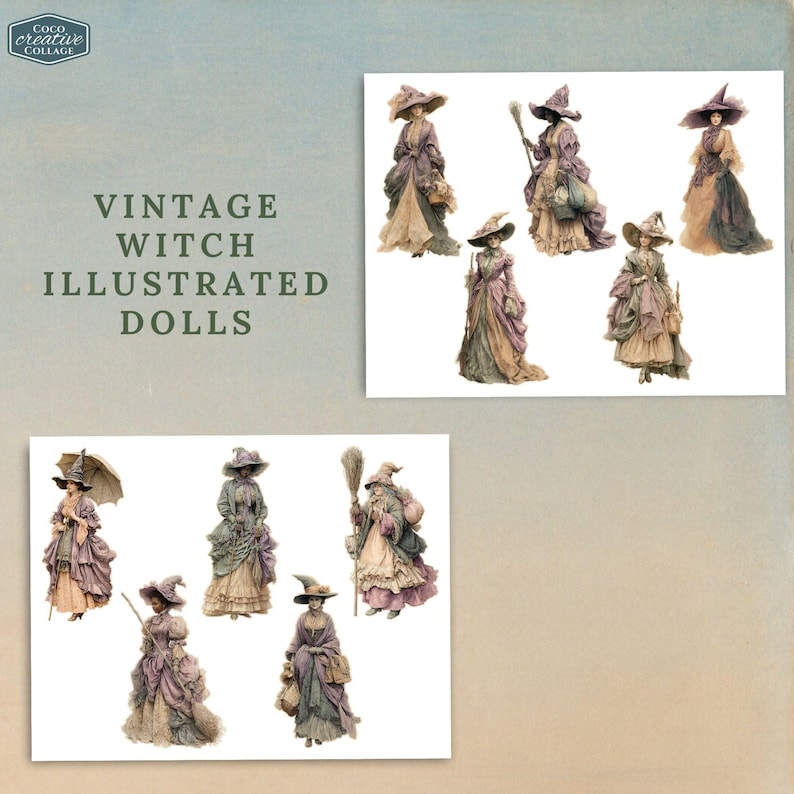 Vintage Witch Paper Dolls Printable Junk Journal Ephemera, Old ...