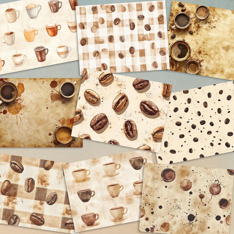 Coffee Themed Digital Papers, 10 Coffee Dreams Junk Journal Pages ...