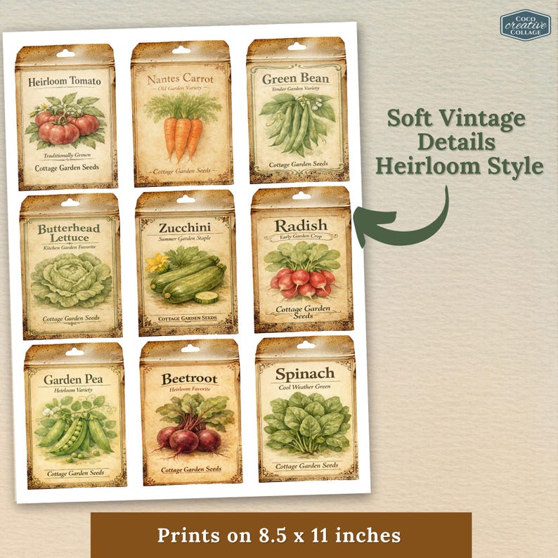Vintage Cottage Garden Seed Packets Printable | Heirloom Vegetable ...