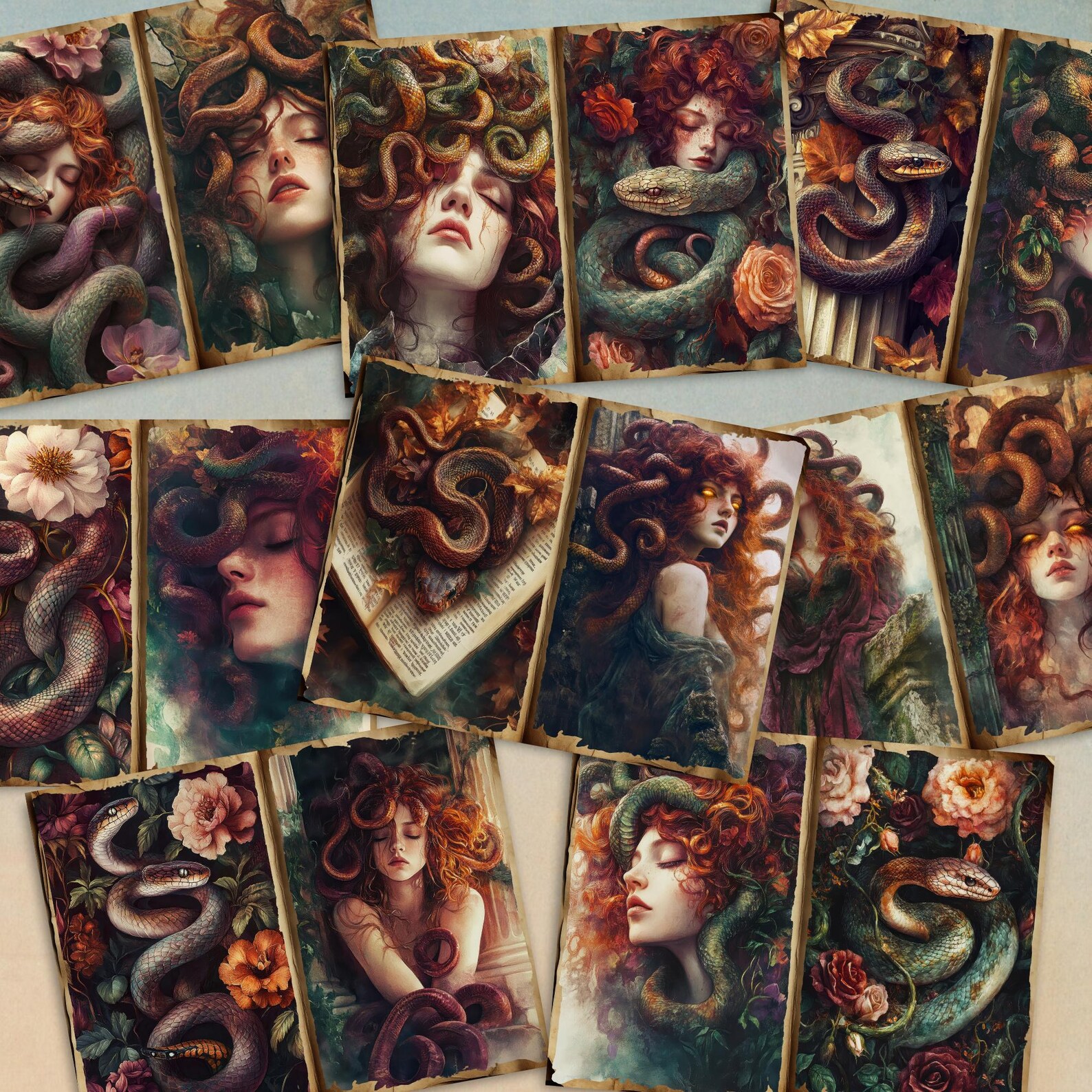 Medusa Junk Journal, Cursed Beauty Snakes Digital Kit, Ancient Greek ...