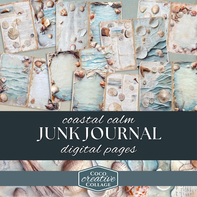 Whimsical Beach Junk Journal Pages, Digital Scrapbook Paper Kit, 8 ...