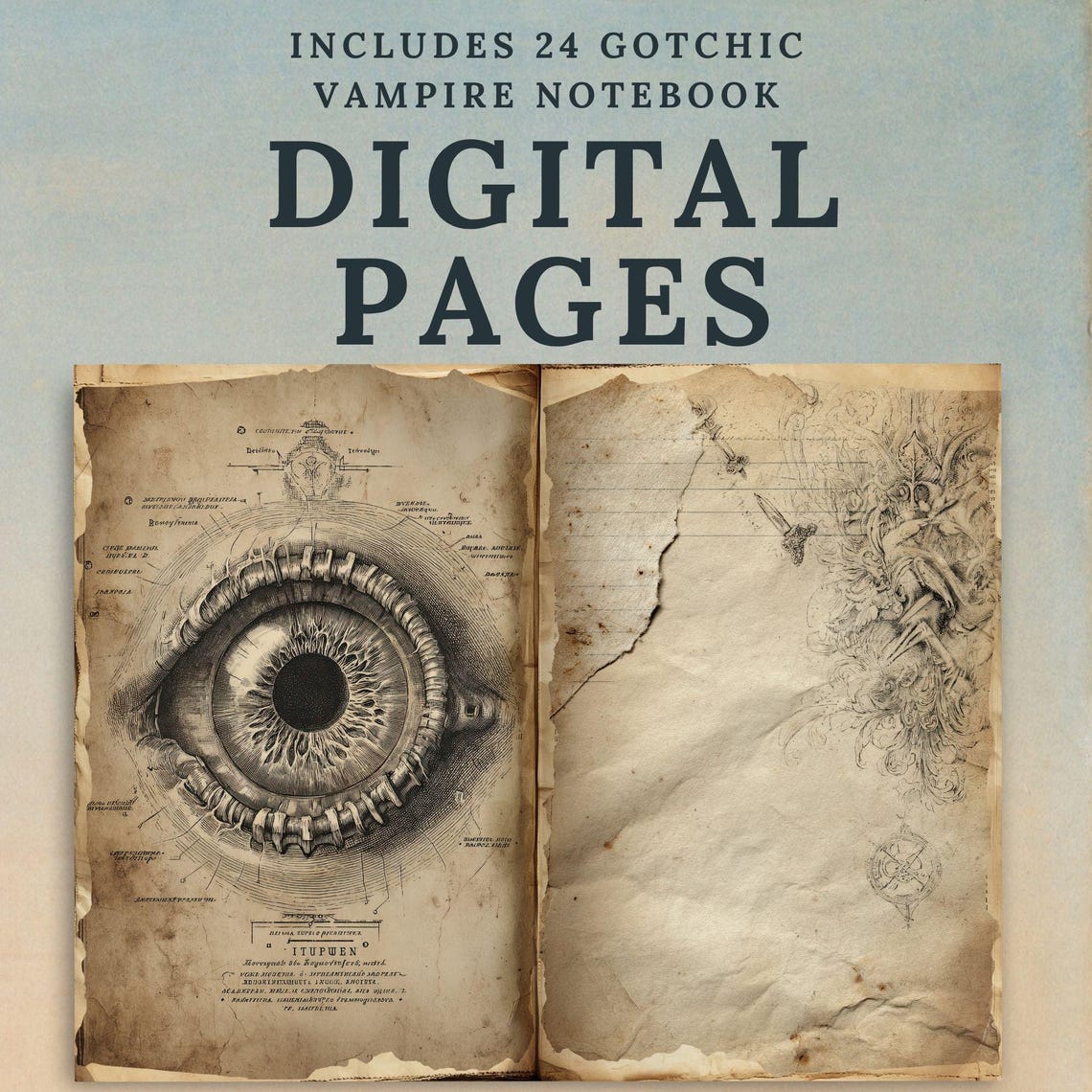 Printable Junk Journal Vampire Papers, Magical Gothic Antique Page ...