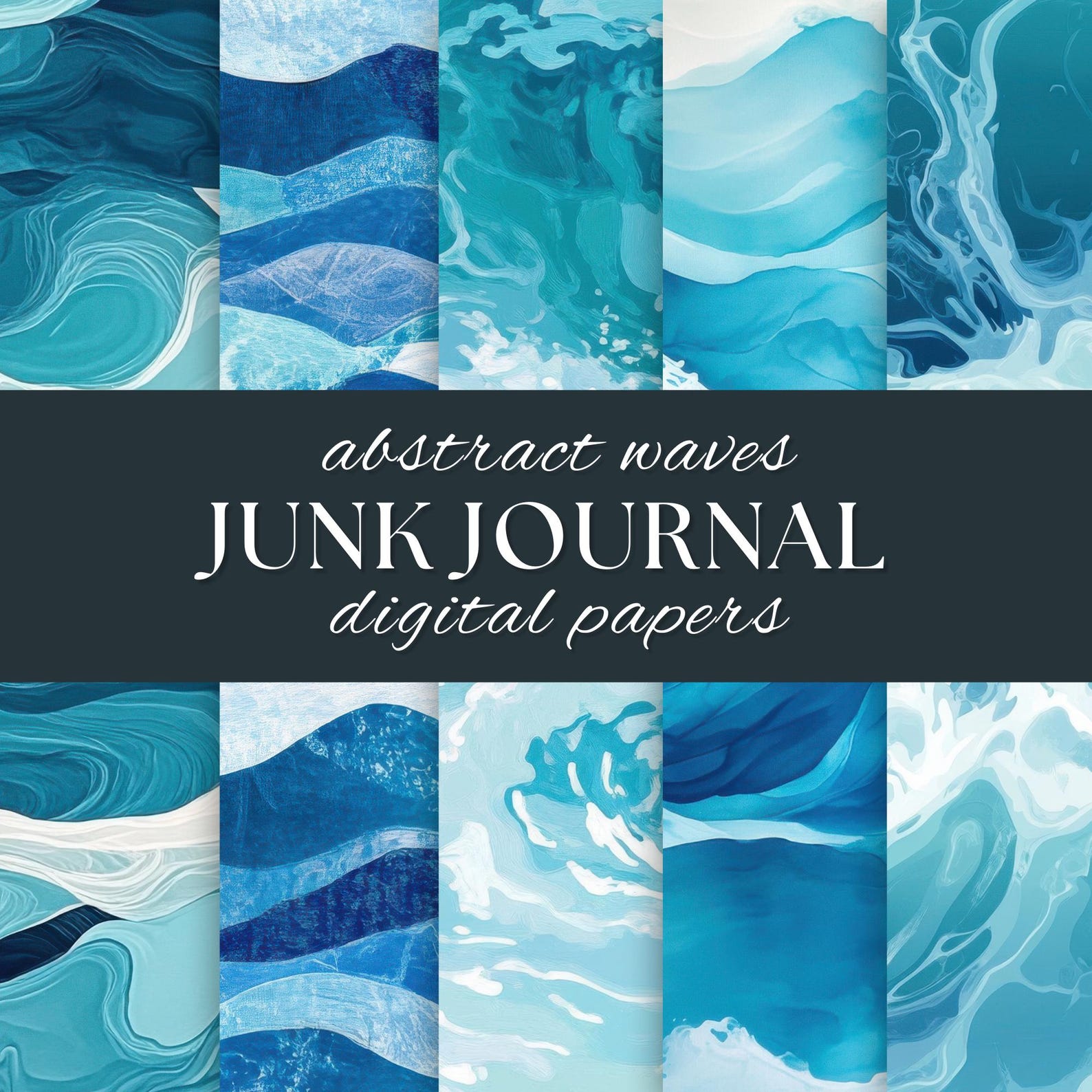 Abstract Waves Digital Papers, 10 Ocean Scrapbook Patterns for Junk ...