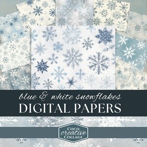 Blue & White Snowflake Digital Paper Kit, 10 Winter Season Junk Journal ...
