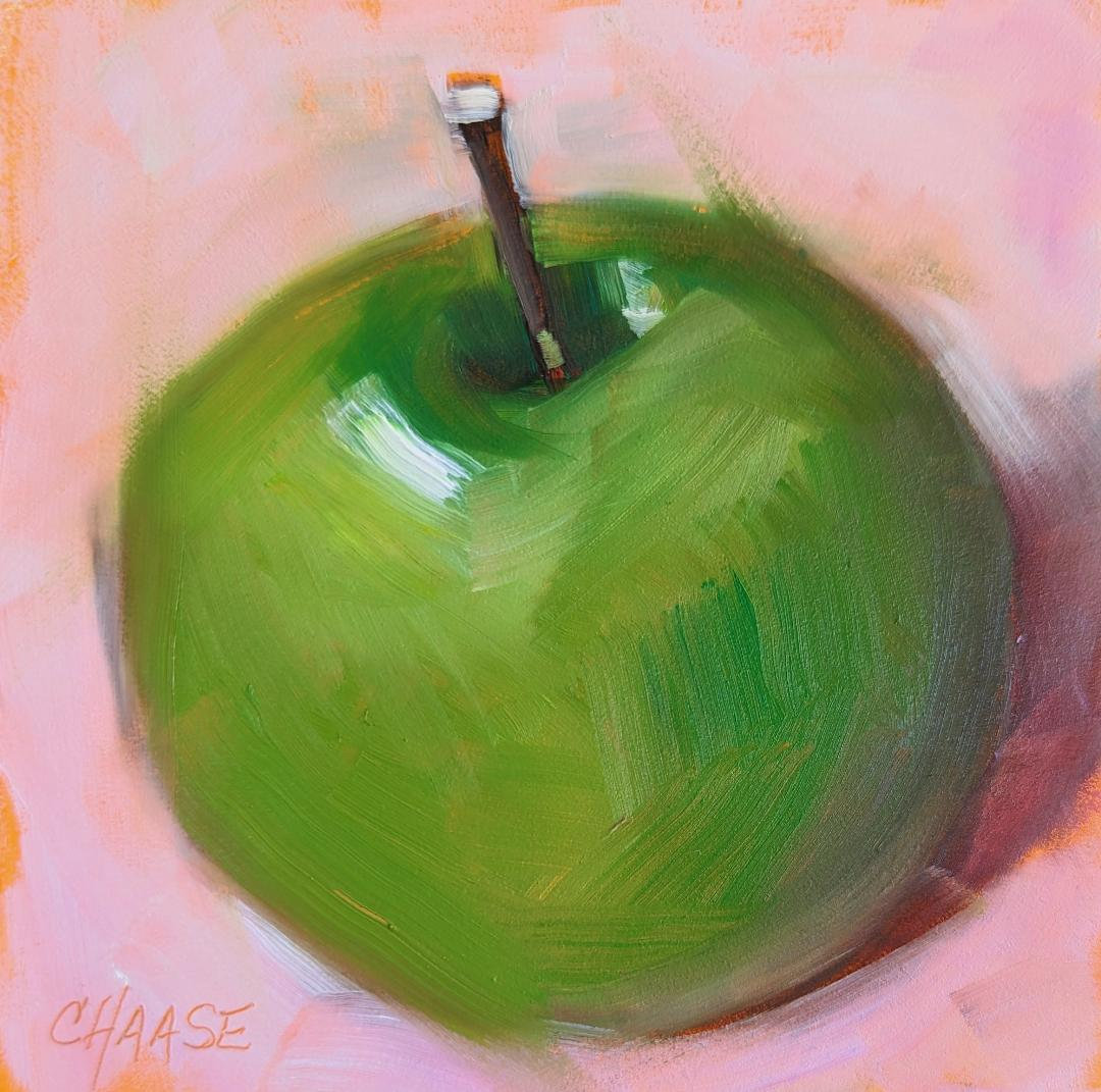 Original 4 X 4 Oil Painting, Green Apple on Pale Pink, Apple Painting ...