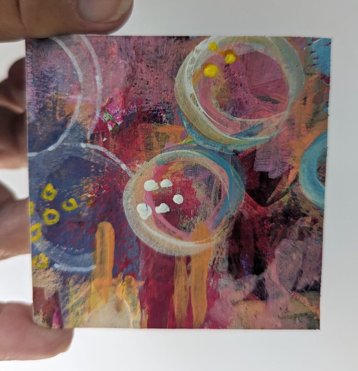 Miniature Abstract Painting, Small Art, 3 X 3, Whimsical Abstract ...