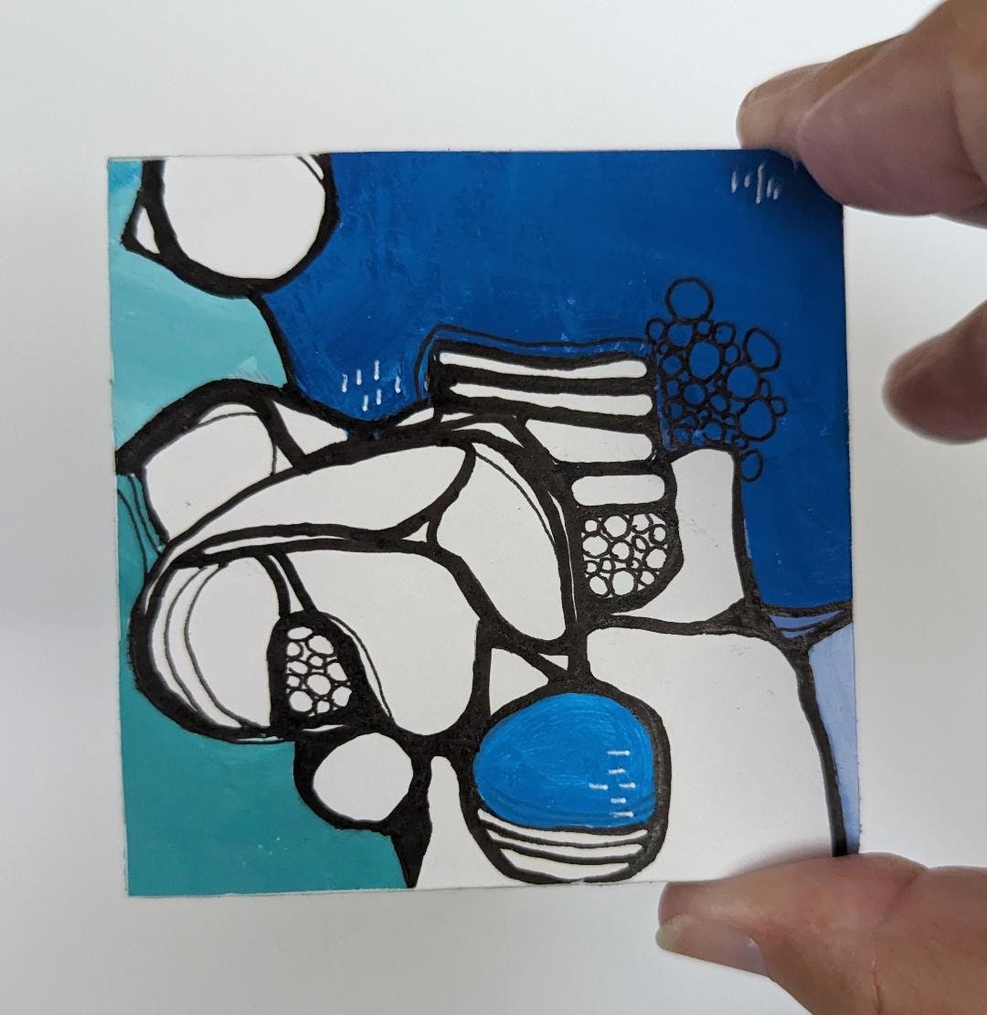 Miniature Abstract Painting, Small Art, 3 X 3, Whimsical Abstract ...