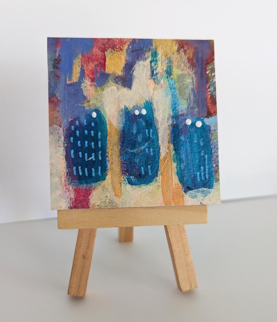 Miniature Abstract Painting, Small Art, 3 X 3 Inches, Whimsical ...