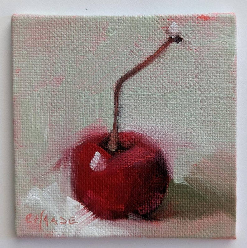 Original Oil Painting Cherry Painting on Light Green - Etsy