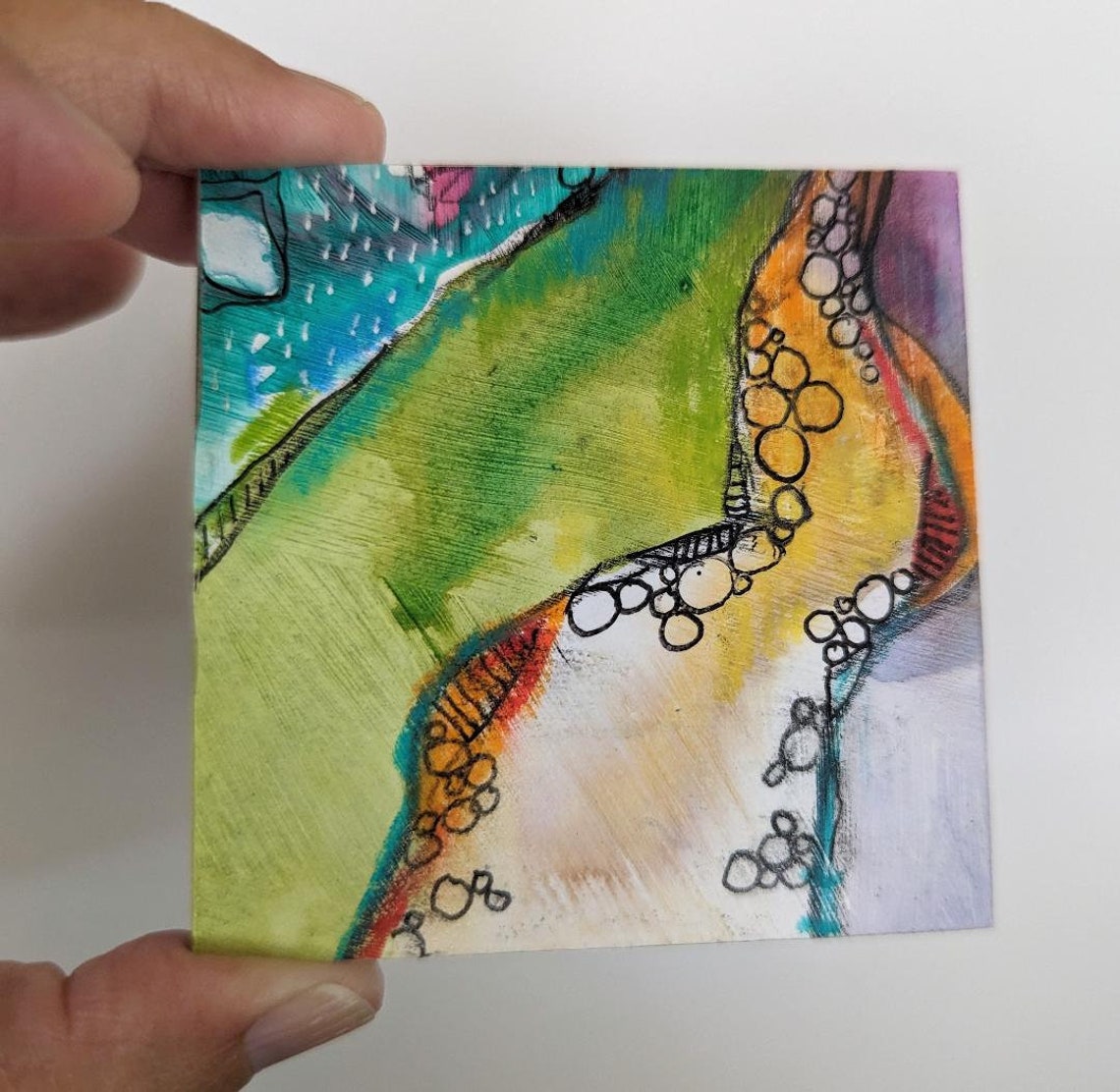 Miniature Abstract Painting, Small Art, 3 X 3 Inches, Whimsical ...