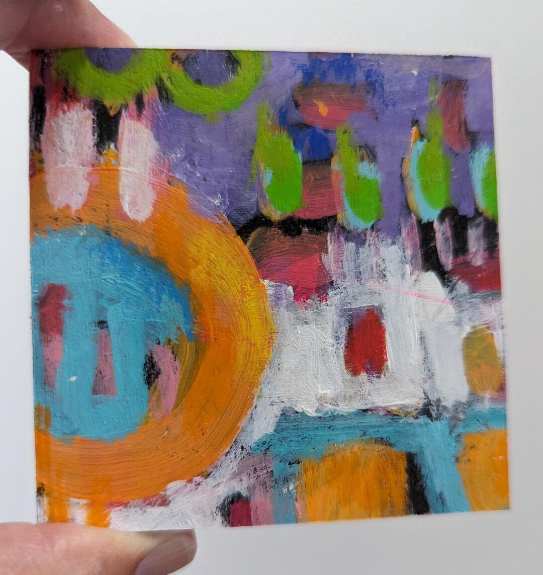 Miniature Abstract Painting, Small Art, 3 X 3, Whimsical Abstract ...