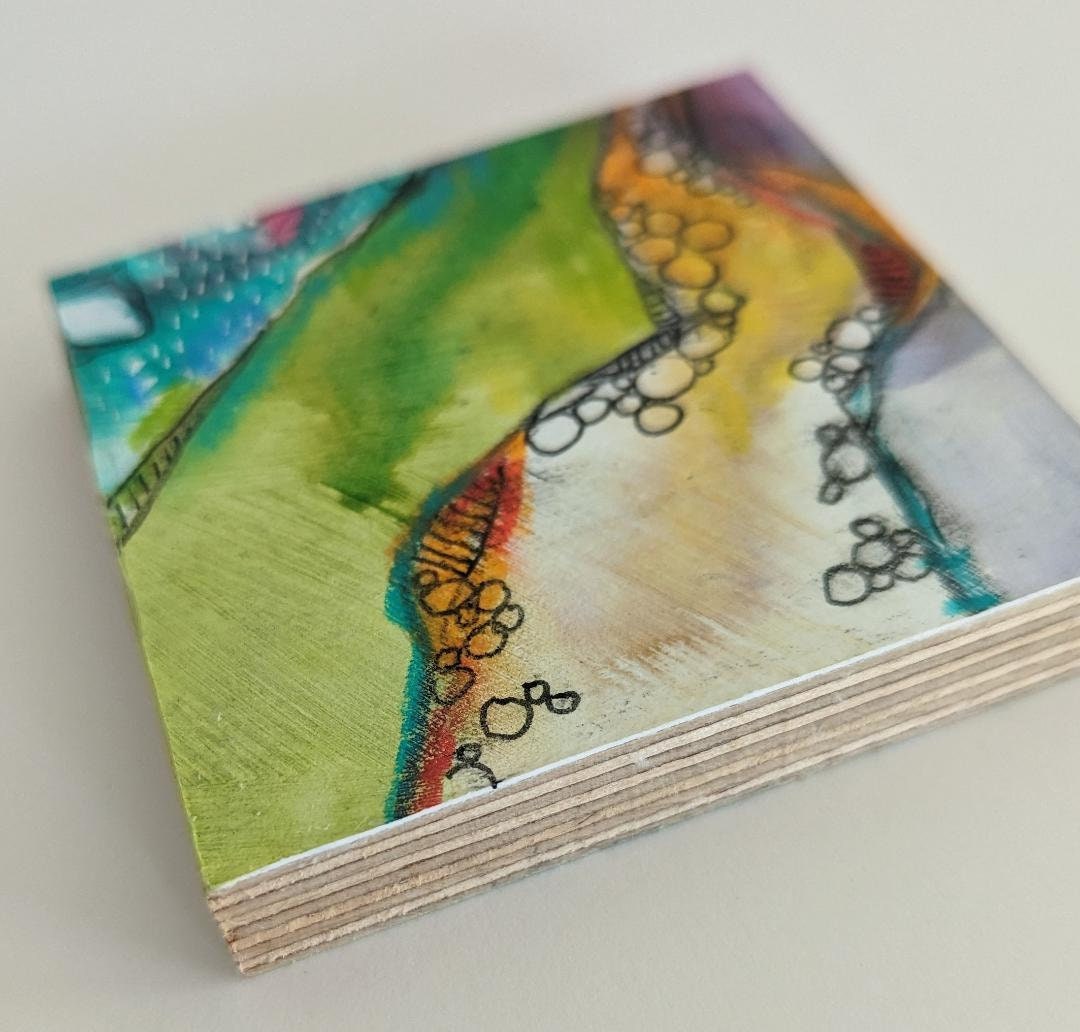 Miniature Abstract Painting, Small Art, 3 X 3 Inches, Whimsical ...