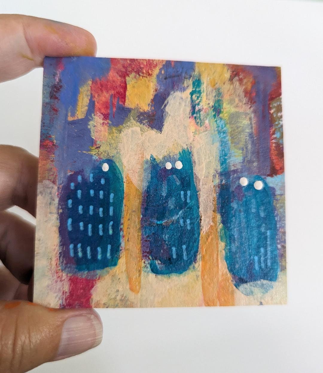 Miniature Abstract Painting, Small Art, 3 X 3 Inches, Whimsical ...