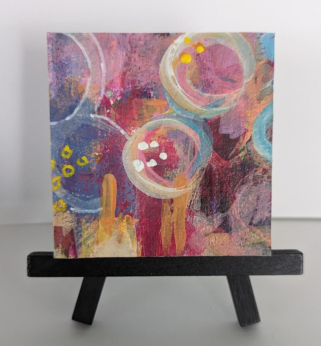 Miniature Abstract Painting, Small Art, 3 X 3, Whimsical Abstract ...