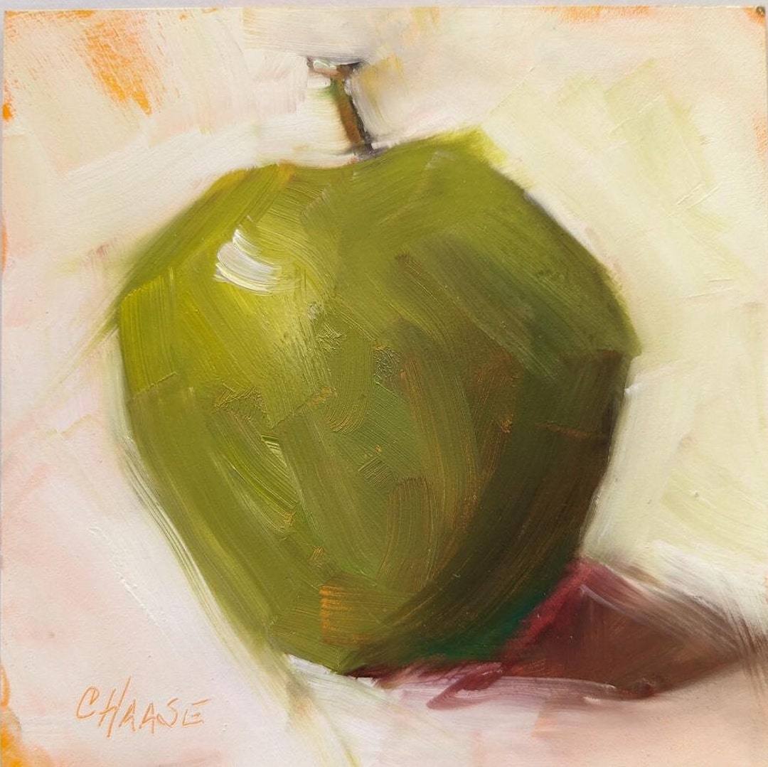 Original 6 X 6 Oil Painting, Green Apple, Apple Painting, Kitchen Art ...
